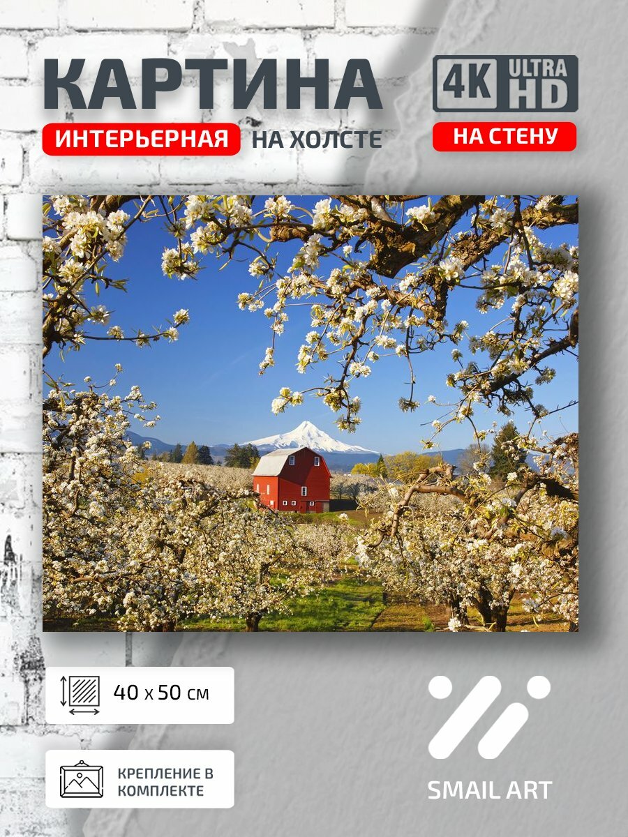 Картина на холсте интерьерная 40 на 50 на стену Яблоня Landscape для гостиной пейзаж декор