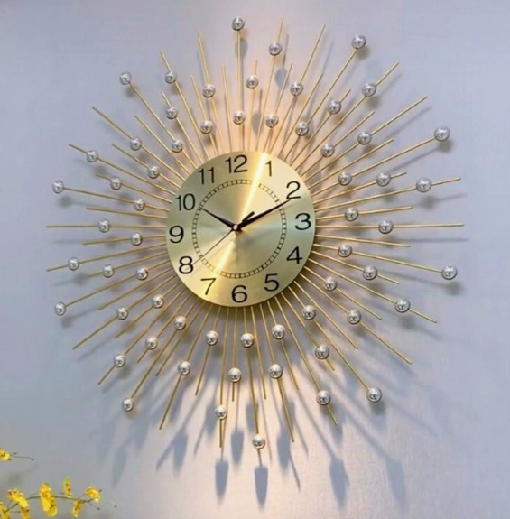 Настенные часы со стразами，Кварц, золотой， размер 38 * 38 cm