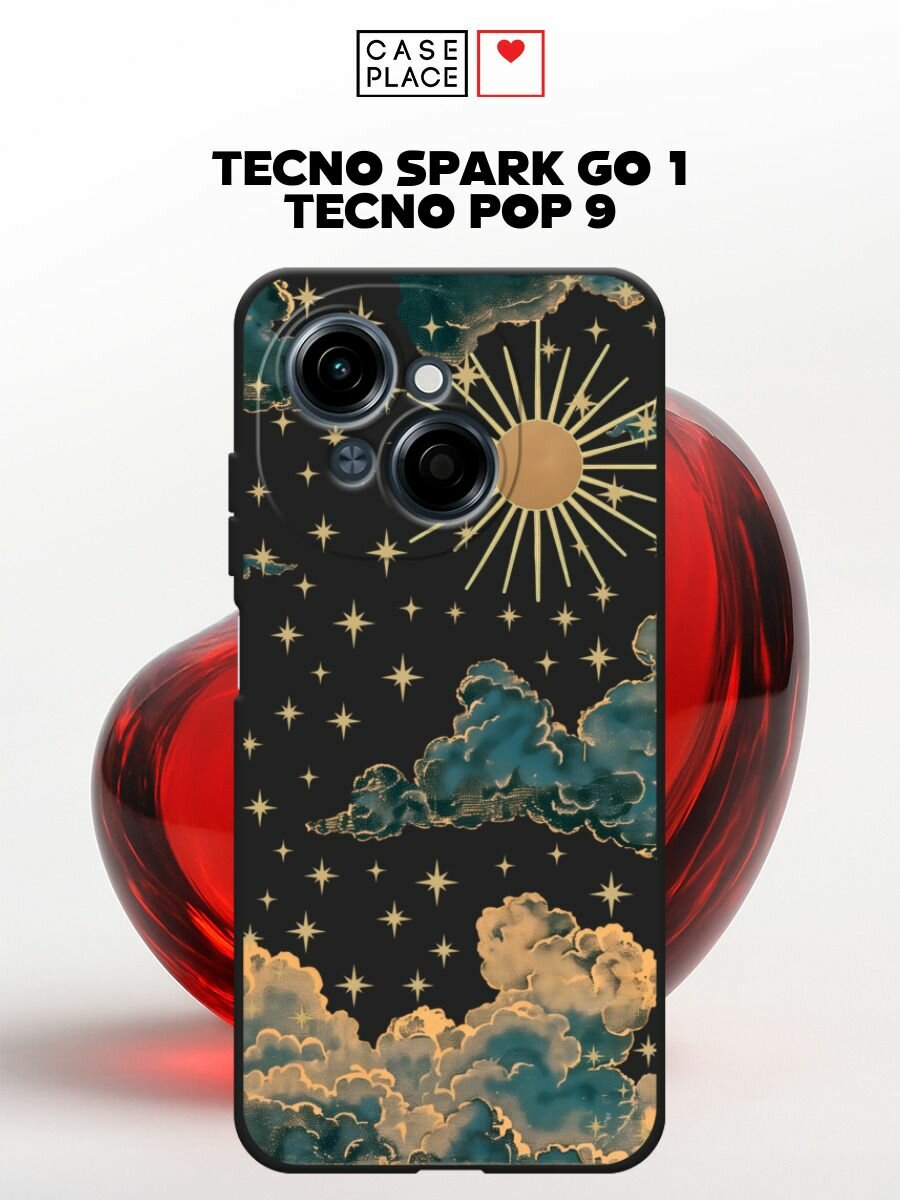 Черный матовый чехол на Tecno Spark Go 1/Pop 9 / Текно Спарк Го 1/Поп 9 с принтом Звездное небо