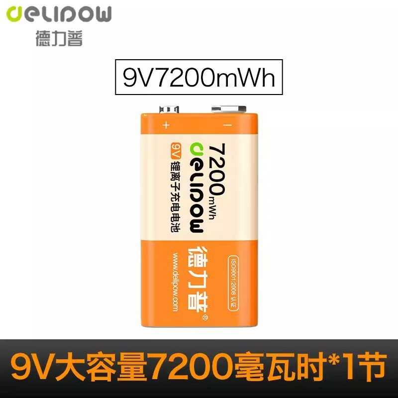 Аккумулятор Delipu 9V 7200mWh высокой емкости, квадратный аккумулятор для инструментов 6F22, перезаряжаемый литиевый аккумулятор