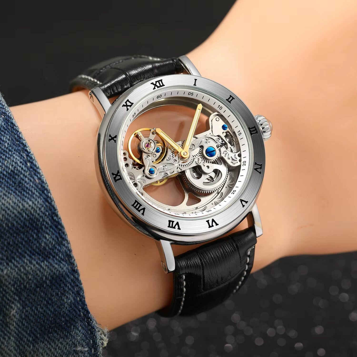 Мужские часы скелетоны в стиле стимпанк