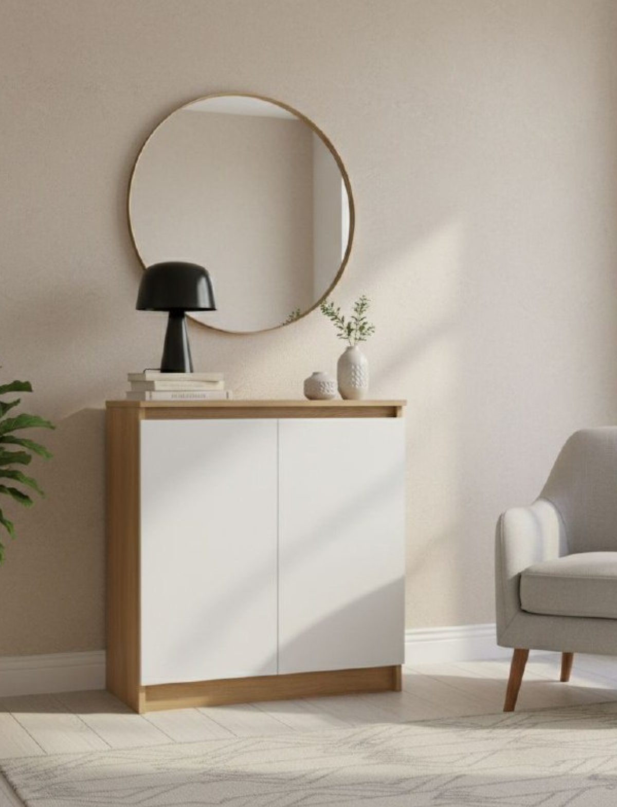 Комод-тумба с полкой К800-2Д, 80х39х90 см, ЛДСП Сонома/Белый гладкий, распашные двери, петли с доводчиком