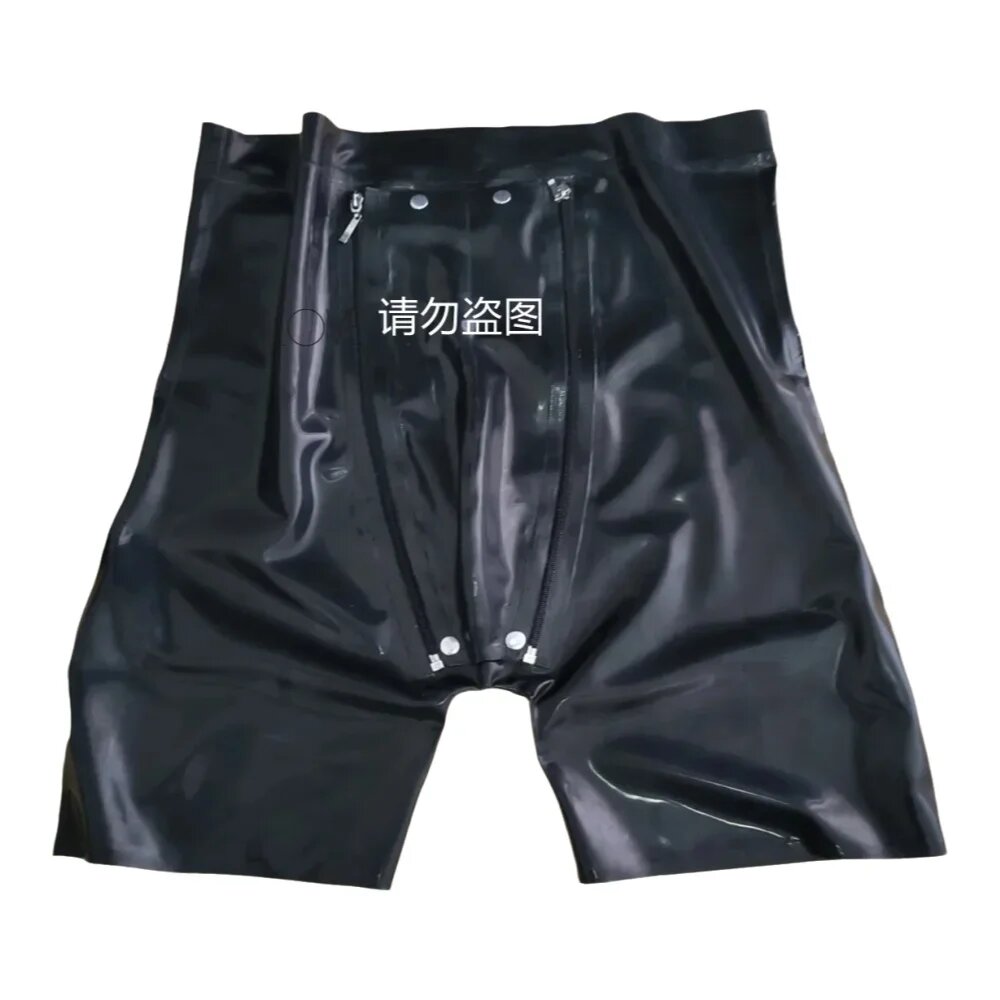 Сексуальные мужские латексные штаны с высокой талией, Фетиш-шорты, 3d сумка, повседневный костюм на молнии XXXL, черный