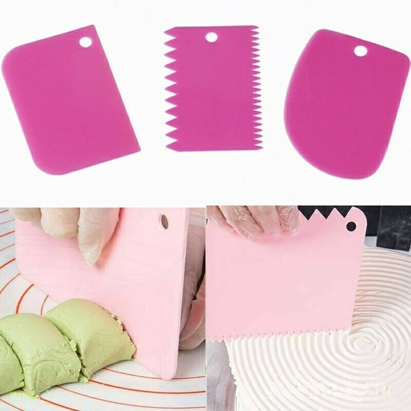 Кондитерский шпатель скребок. Комплект кондитерских аксессуаров. Лопатка кулинарная для теста/торта/выпечки. Кухонные насадки для украшения/узоров 3шт.