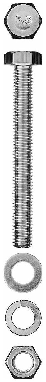 Болт ЗУБР DIN933 M8 x 70 мм с гайкой и шайбами 3 шт. (303436-08-070)