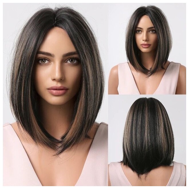 Парик Parik-Ru, прямое каре, без челки, искусственные волосы, термостойкий, русый с мелированием