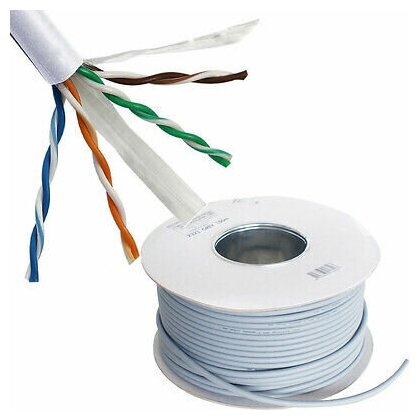 Кабель витая пара Hyperline, неэкранированная U/UTP, категория 6a (10GBE), 4 пары (23 AWG), одножильный (solid), LSZH, серый 50м