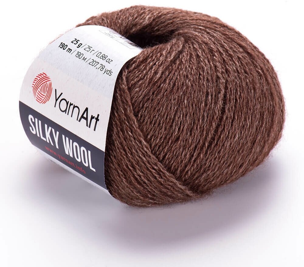 Пряжа для вязания YarnArt Silky wool 336 коричневый 25 гр/190 м 65% мериношерсть, 35% шелк Rayon