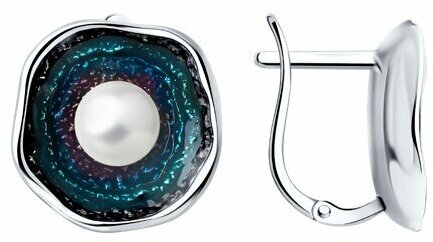 Серьги, серебро, 925 проба, родирование, эмаль, жемчуг культивированный