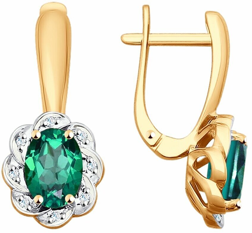 Серьги, красное золото, 585 проба, родирование, изумруд