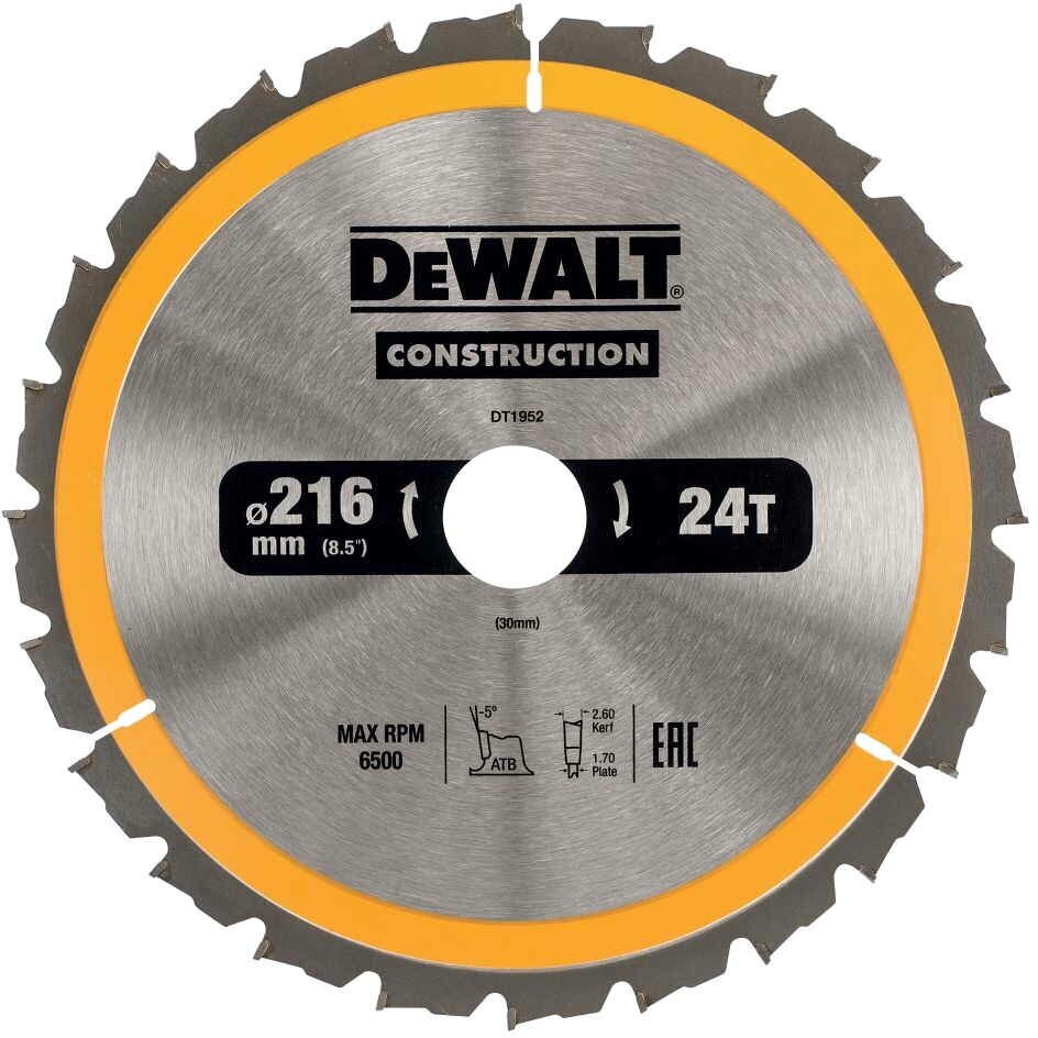 Пильный диск по дереву DeWalt 216х30мм;24T DT1952