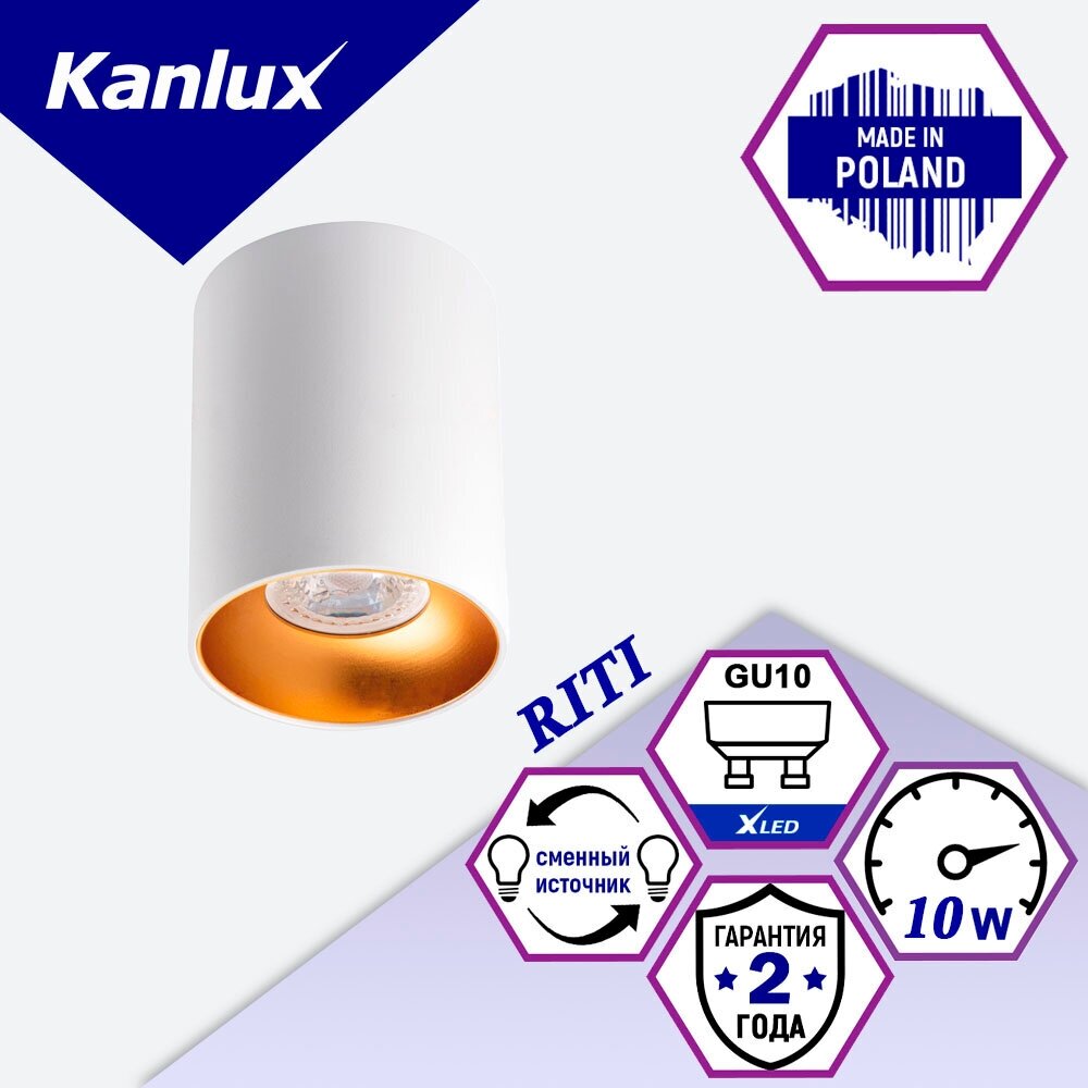 Светильник накладной точечный KANLUX RITI GU10 W/G