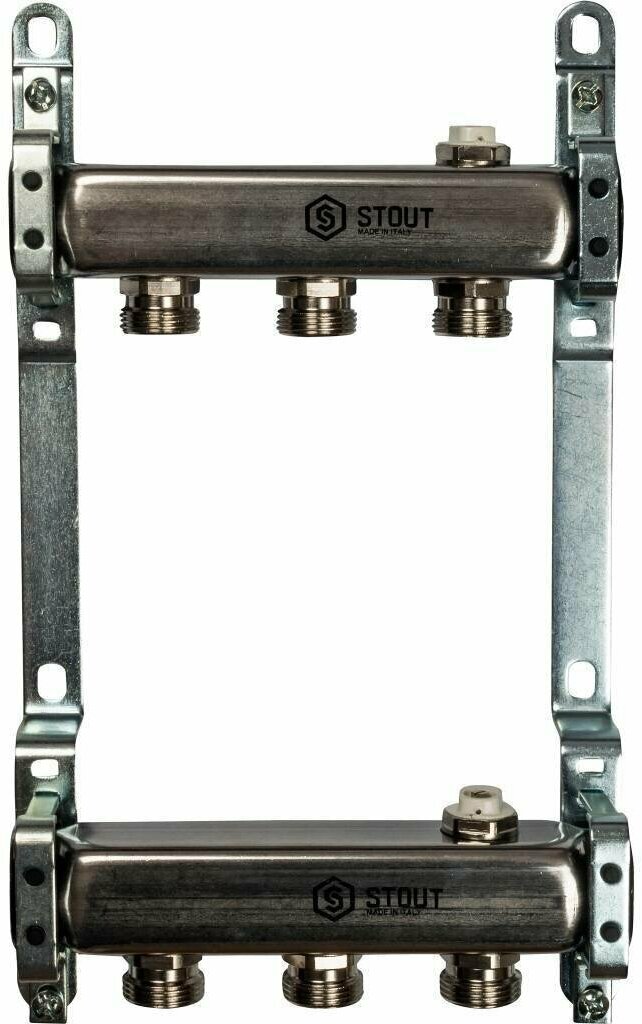 Коллектор для теплого пола из нержавеющей стали STOUT SMS 0923 000003 для радиаторной разводки 3 на выхода