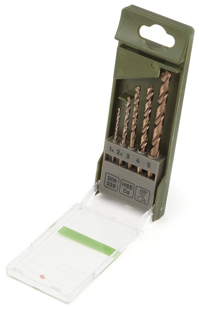 Набор свёрл по металлу Cobalt 5%, 5 шт, кейс, 211205 Дело техники