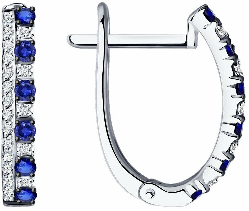 Серьги, белое золото, 585 проба, сапфир, бриллиант