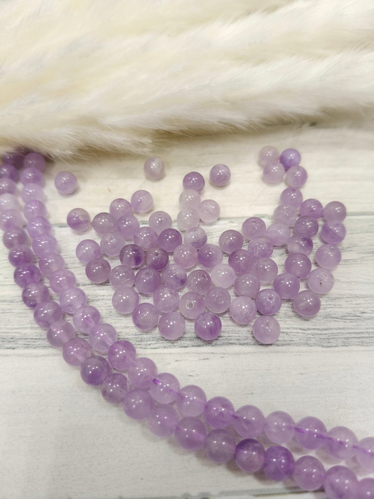 Бусины аметист лавандовый шар гладкий 6,5 мм (6 бусин), Suntrim