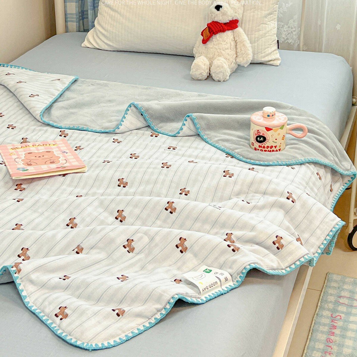 Покрывало из 100% хлопковой двухслойной марлевой ткани, утолщенное и мягкое, подходит для кондиционированных помещений, в качестве накидки для сна в офисе или покрывала для дивана.