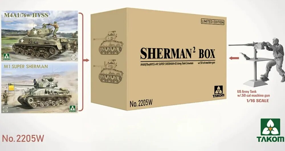 TAKOM 2205W M4A1(76w)HVSS + M1 Super Sherman сборная модель танка + Танковый экипаж армии США