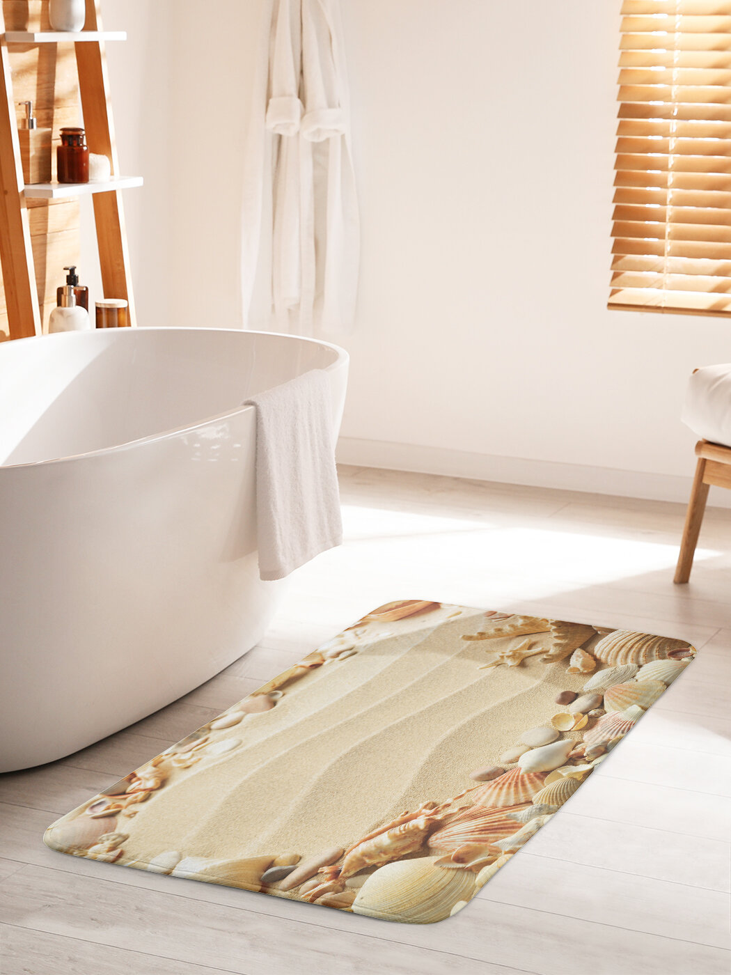 Коврик для ванной комнаты и туалета противоскользящий "Рамка из ракушек" 60х100 см, JoyArty
