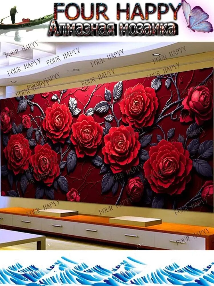 140X50 CM/Алмазная мозаика "Море цветов" / Алмазная вышивка / Круглая картина стразами Полная выкладка 140х50 см размер картины(без подрамника, без рамки)