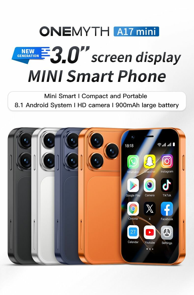 Новый мини-смартфон i17promax с 3,0-дюймовым сенсорным экраном Android 3G mobile phone A17mini поставляется напрямую с завода , синий