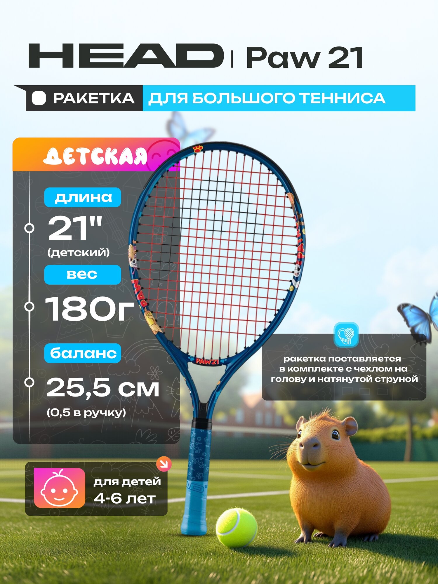 Ракетка для большого тенниса детская HEAD Paw 21 (4-6 лет) Gr05 232205