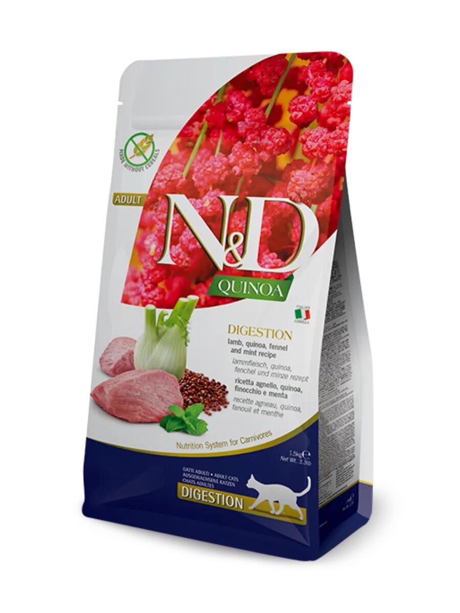 Сухой корм FARMINA N&D Quinoa Digestion (Фармина) для кошек, ягненок с киноа, для поддержки пищеварения, 1.5 кг