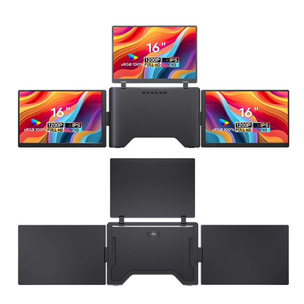 Портативный тройной монитор S788 Pro 3×16", IPS 1920×1200, USB-C/USB-A/Thunderbolt 3/4, кожаная сумка