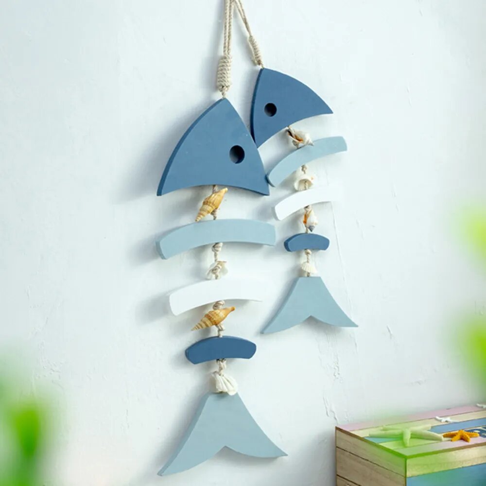 Набор Декоративных Подвесок Из Дерева И Синтетических Материалов В Форме Рыбы И Ракушки Для Украшения Стены И Сада 1 Комплект