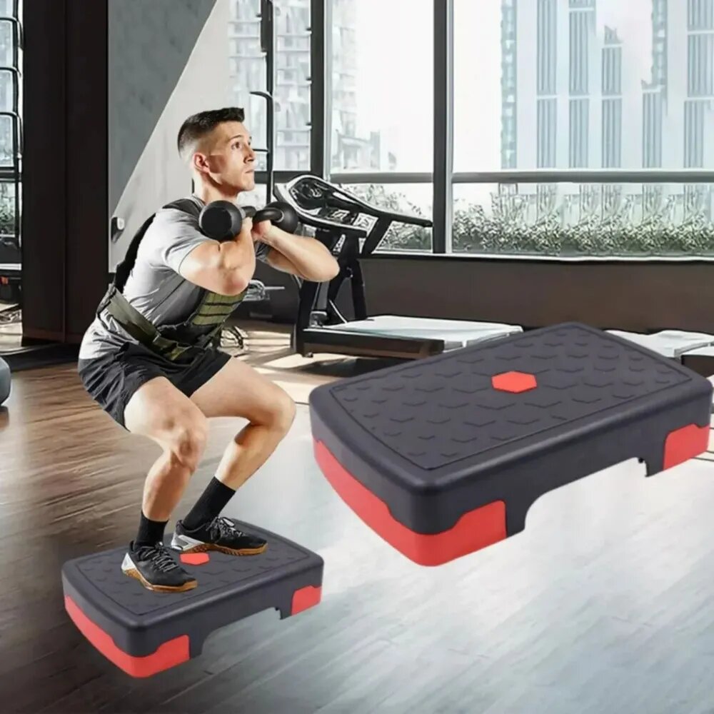 Степ платформа для фитнеса ABS 45см Черно-красная платформа для аэробики — фото 1