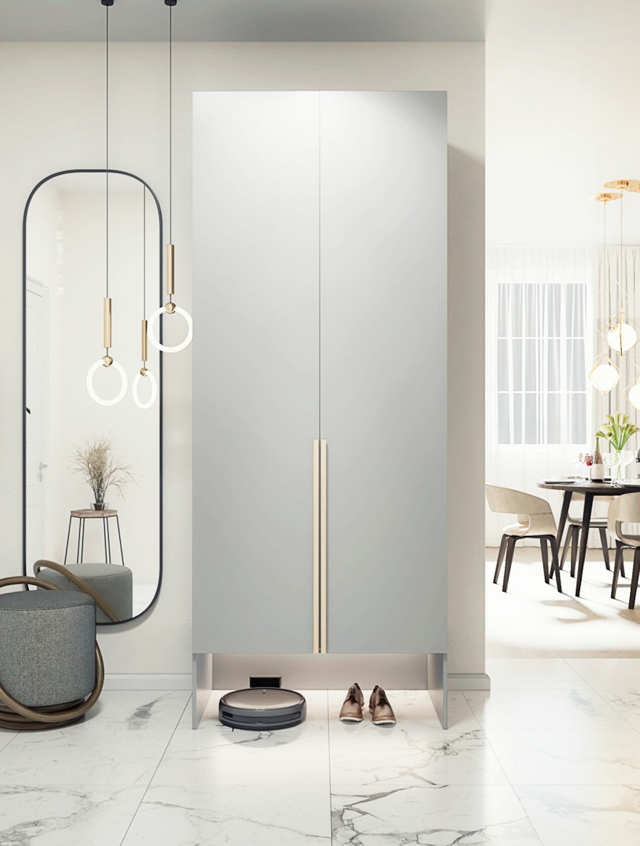 Casa Mia 70x50x270 см. Шкаф в прихожую распашной парящий, 2-дверный, серый, ручка накладная 832 мм