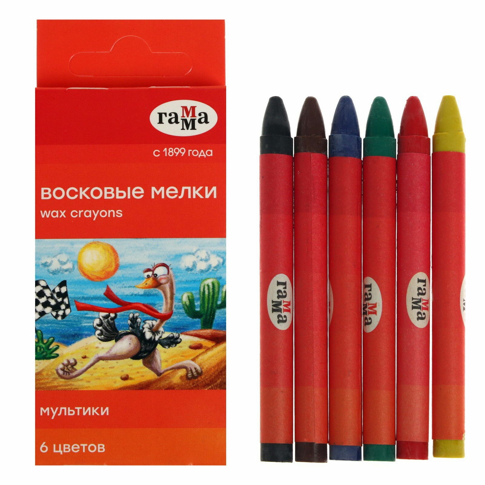 Мелки восковые 6 цветов, "Мультики", круглые, европодвес, особенности: классический