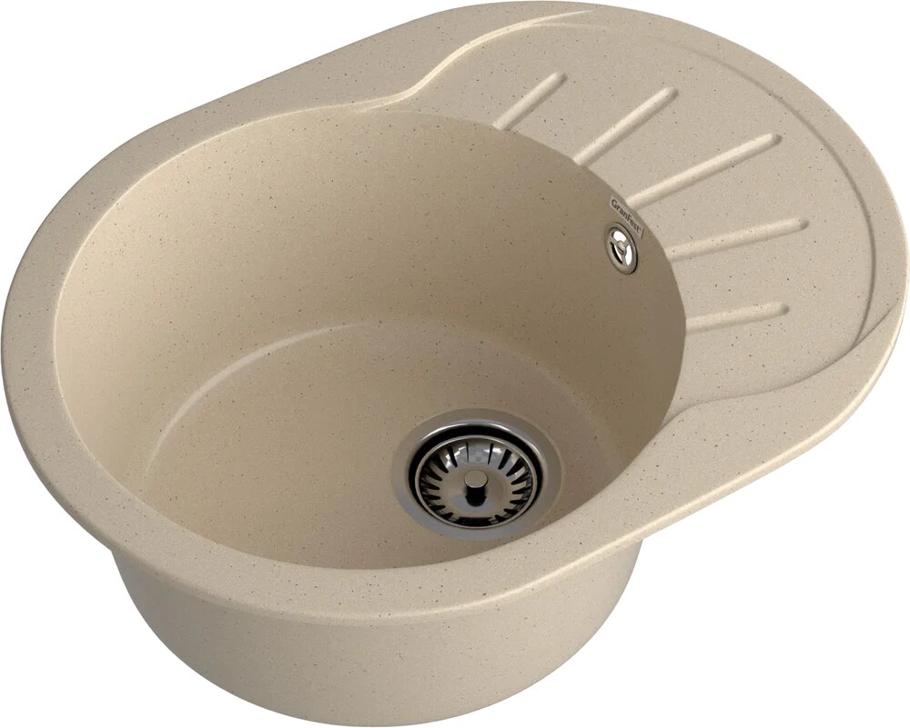 Мойка кухонная GranFest Rondo R-580L мраморная, 58x44, с крылом, бежевая, овальная, матовая