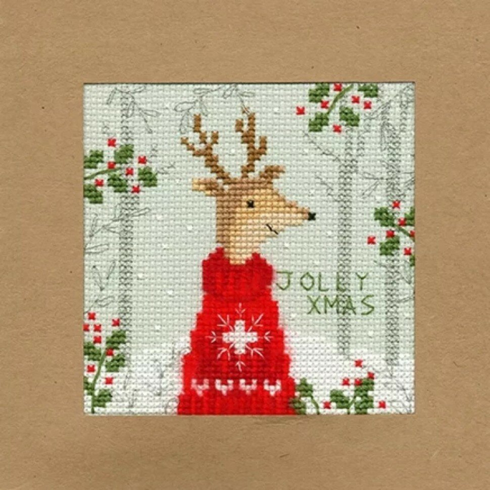 Набор для вышивания Bothy Threads #XMAS12 Christmas Card – Xmas Deer (Рождественская открытка – Рождественский олень), Счетный крест, 10 х 10 см