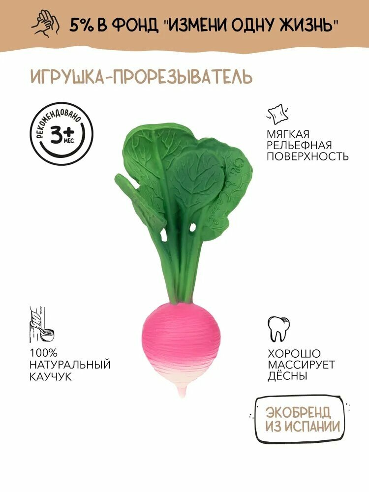 Oli&Carol Прорезыватель грызунок детский для зубов RAMONA THE RADISH из натурального каучука