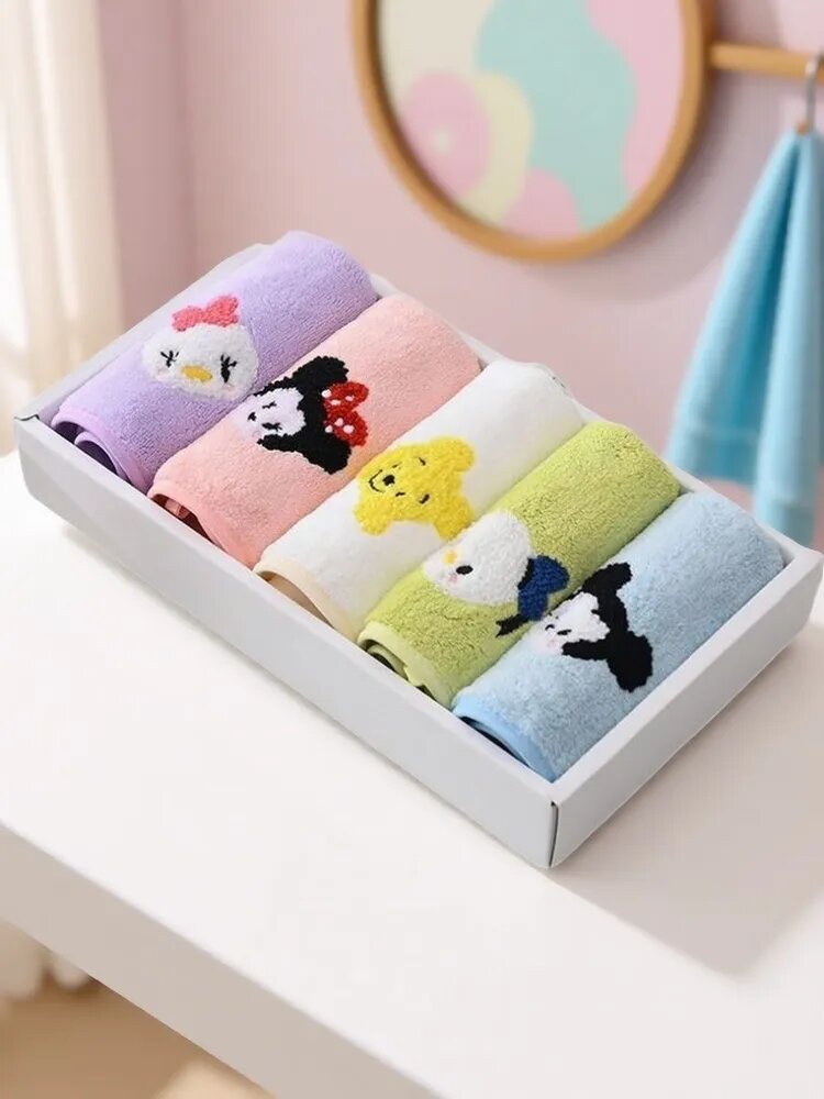 Полотенце для лица, рук Disney Towel, Корал-флис, 28x30 см, белый, розовый, 5 шт.