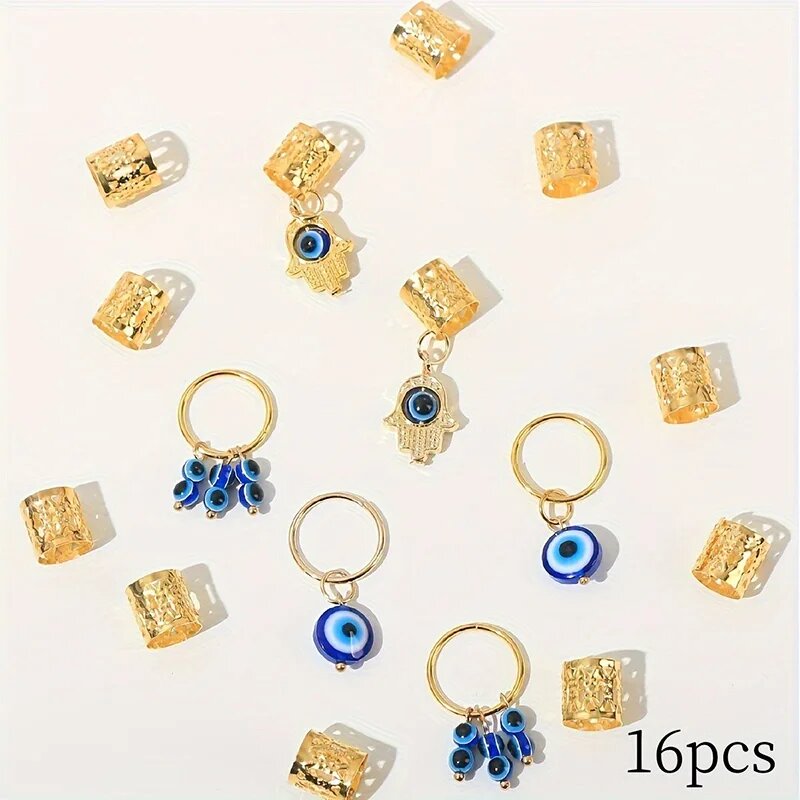 Кольца для косичек с защитой от сглаза, 16PCS Gold