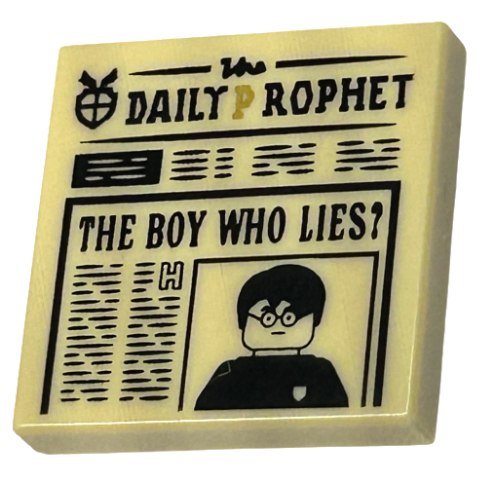 Tile 2 x 2 with Newspaper 'The DAILY PROPHET' and 'THE BOY WHO LIES?' Pattern, 3068pb2007 Tan U