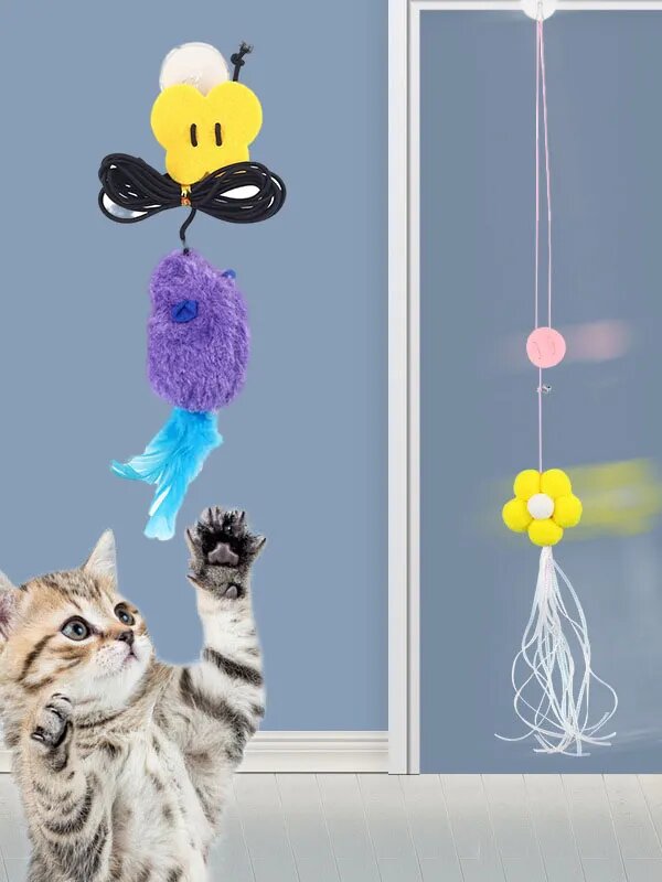 Игрушка "Мышка дразнилка" на резинке для кошек и котят, подвесная, с универсальным креплением, Фиолетовая