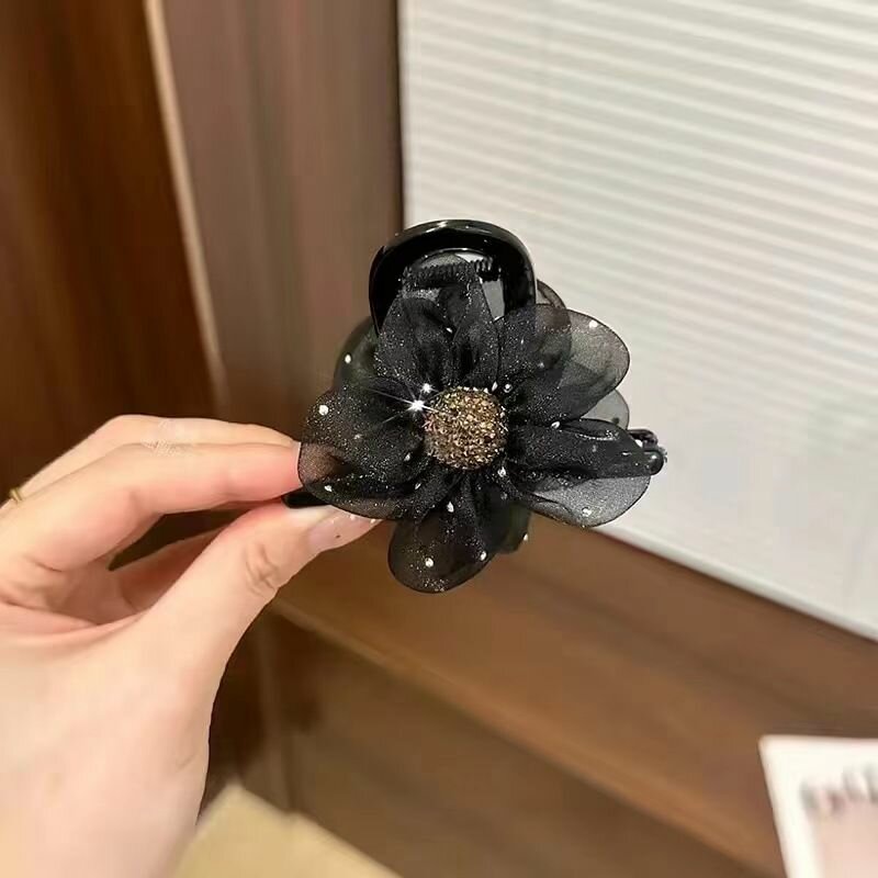 Новая высококачественная заколка для волос с сетчатыми стразами в виде цветка 8cm. высокого хвоста, пучка, элегантная и универсальная.