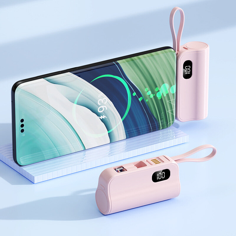 KC Капсульный Power Bank с сертификацией 3C, 5000mAh, ультра большая емкость, мини, встроенный кабель, портативное зарядное устройство, индивидуальный логотип