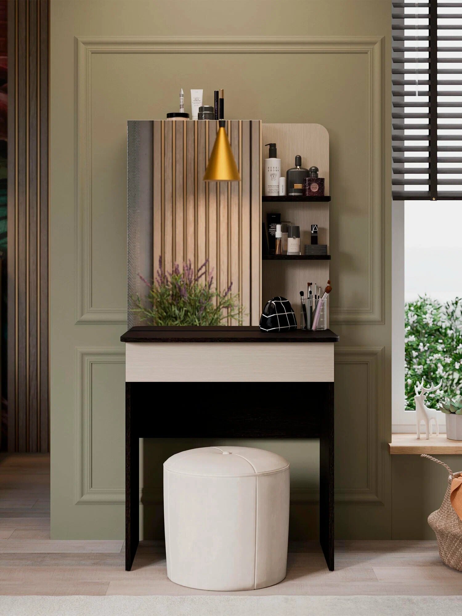 Туалетный столик с зеркалом Майя, ШВГ: 70x147,5x44,2 см, цвет Венге / Дуб Белфорт