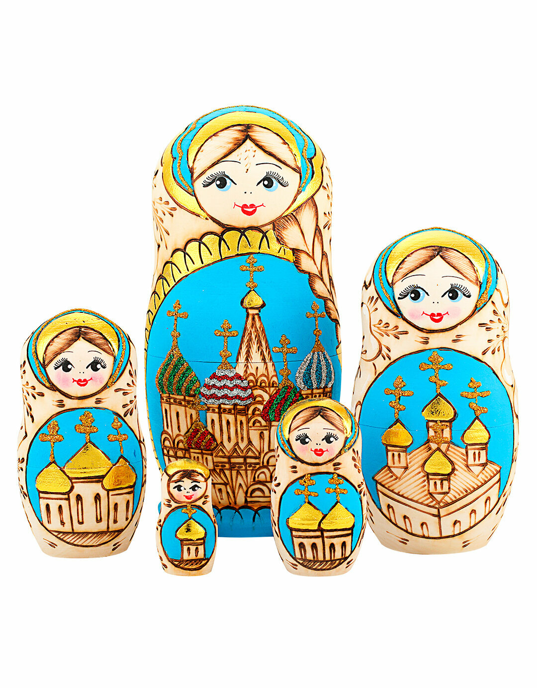 Матрешка " Храмы России ", голубая, 5 мест, 18 см, разборная