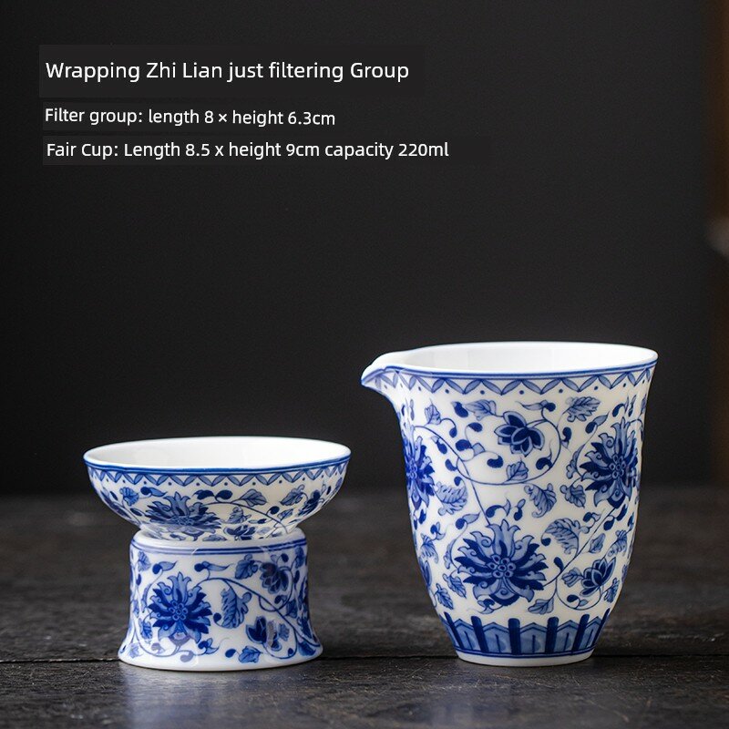 Голубая и белая керамика с узором лотоса: чайник и фильтр 190 мл чайный набор