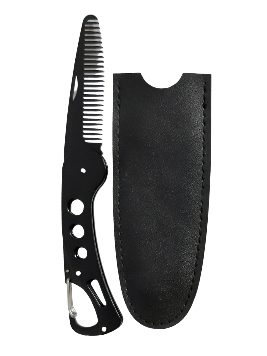 Расческа для усов, бороды и волос складная, металлическая с чехлом, KF