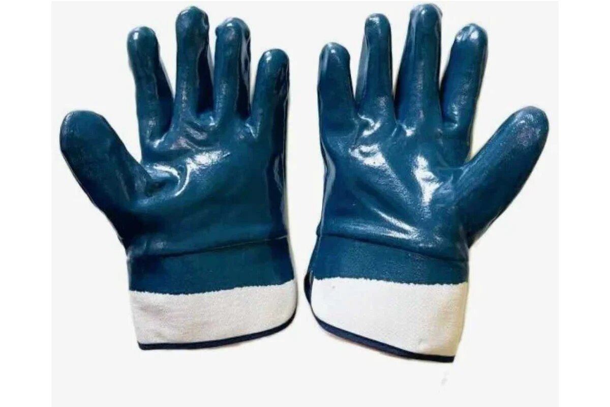 Перчатки нитриловые грипсо полный облив, манжет-крага, р.10.5 белый/синий