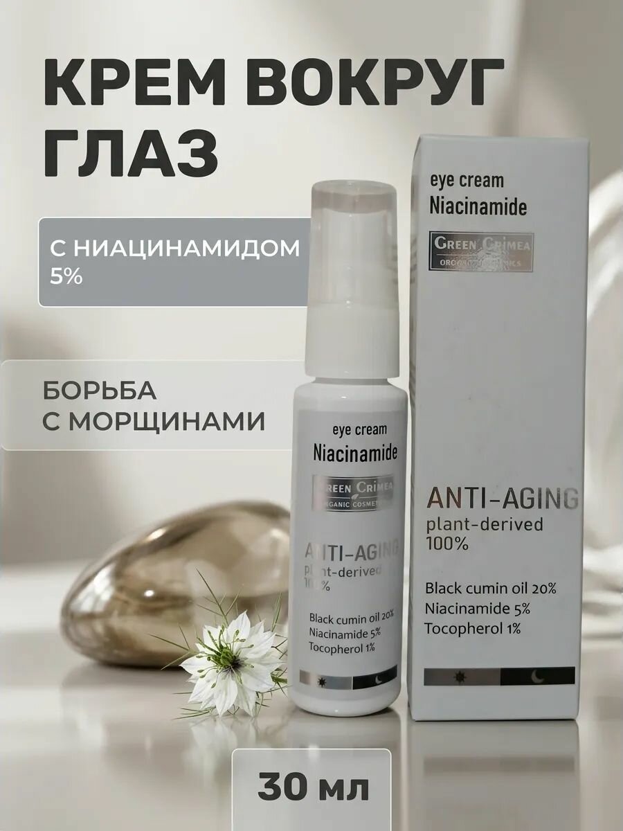 Крем вокруг глаз с ниацинамидом 5% и маслом черного тмина 20% Anti-Aging для увлажнения и разглаживания морщин, 30 мл