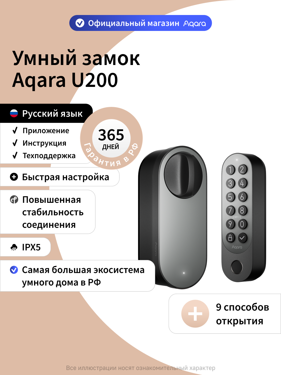 Умный дверной замок Aqara U200, EL-D02D, умный дом, Matter other Thread, черный