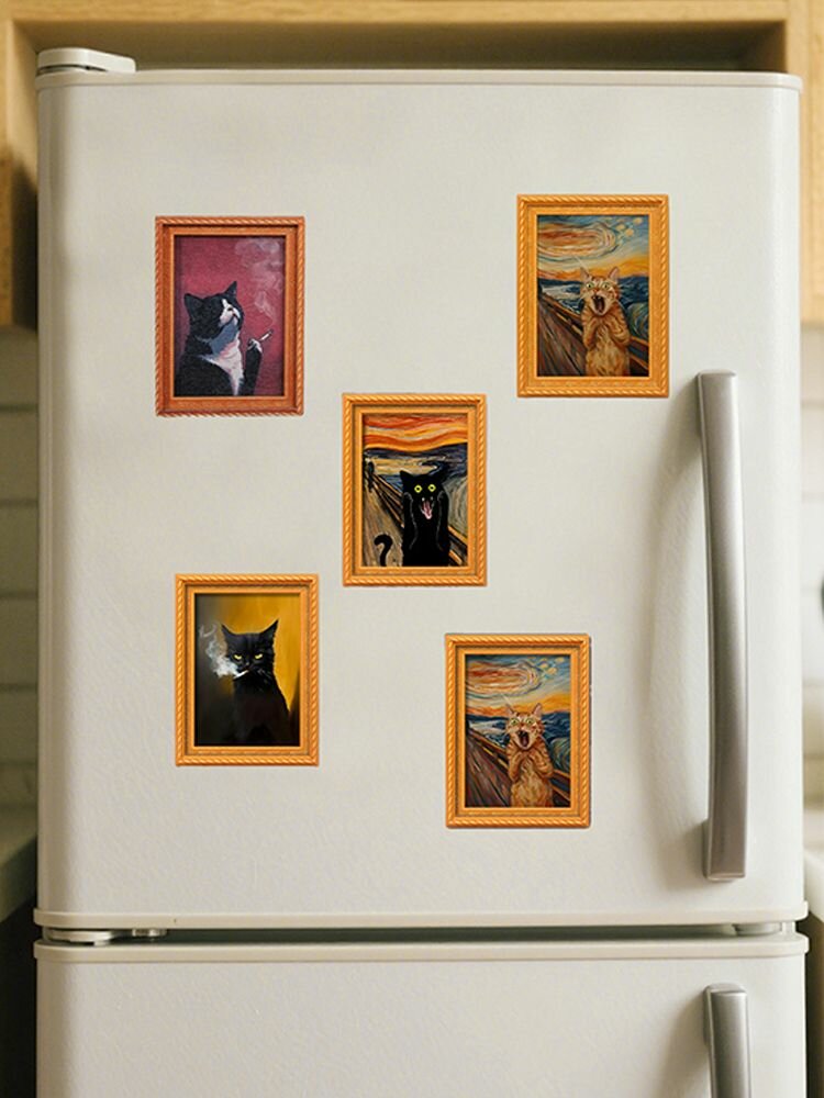 Деревянный магнит на холодильник в виде кошки, оригинальный декор для кухни