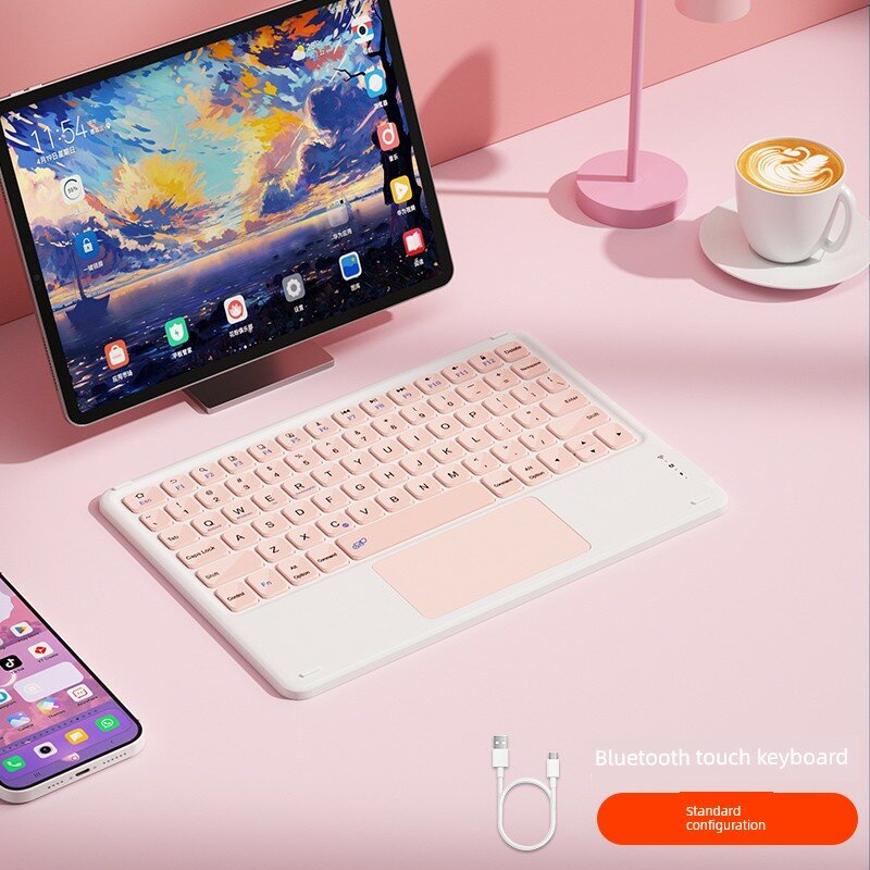 Беспроводная Bluetooth-сенсорная клавиатура для iPad, Apple и Huawei планшетов, цвет розовый, с зарядным кабелем